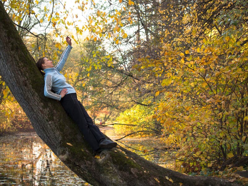 Woman Lying Tree Photographed Herself Stock Photos - Free & Royalty ...