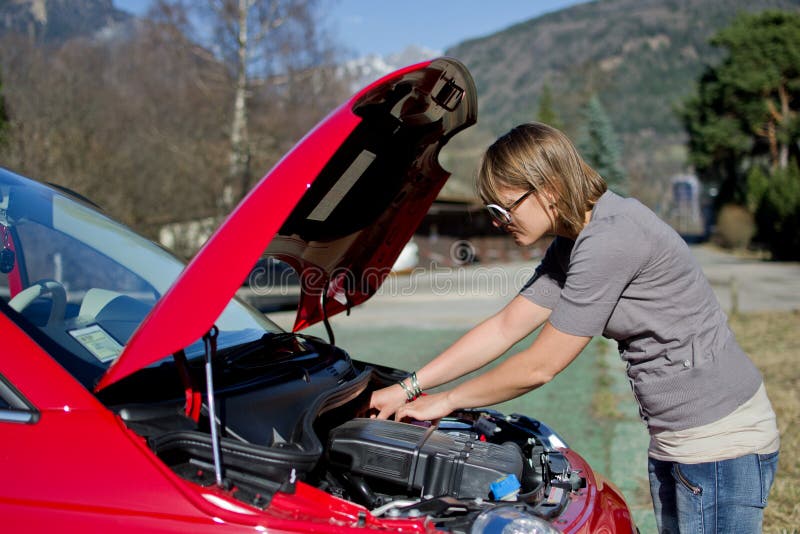 Woman with machine trouble stock photo. Image of person - 19046444