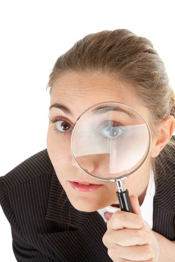 Woman and magnifier stock photo. Image of discovery, cute - 12538000