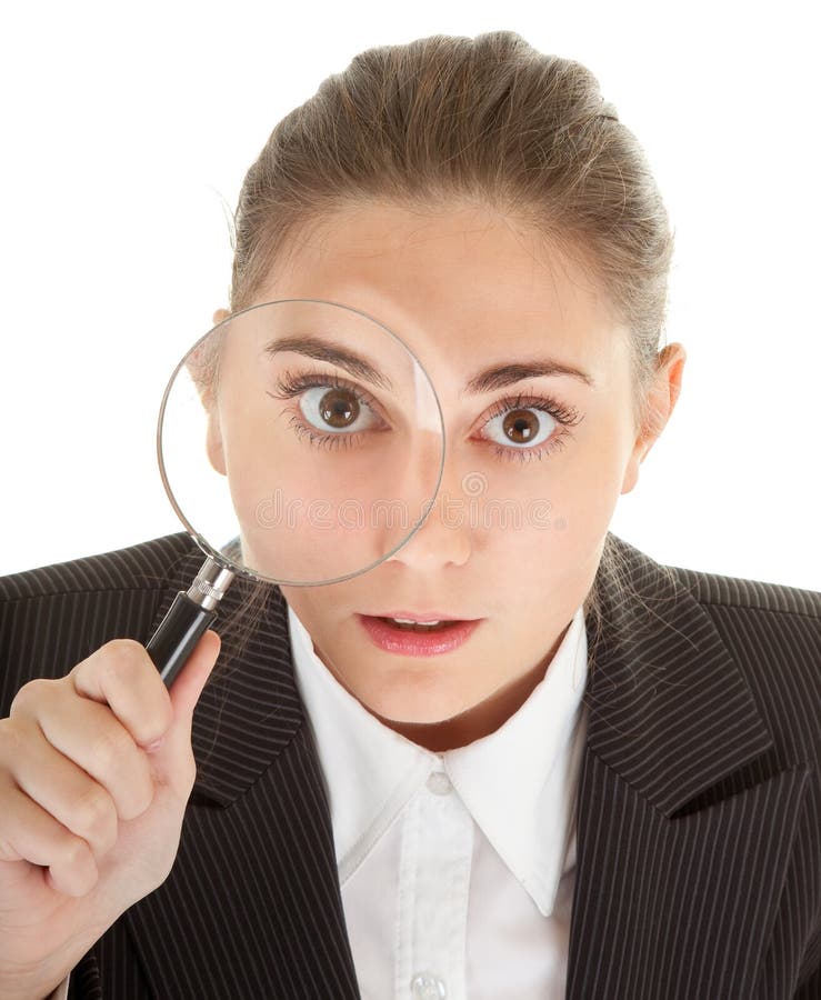 Woman and magnifier stock photo. Image of pleading, glass - 12623424