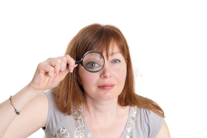 Woman and magnifier stock photo. Image of magnifier, explore - 16851978