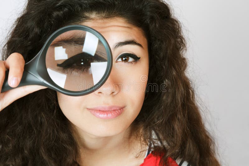 Woman With Magnifying Glass Stock Image Image Of Long Chick 19774477
