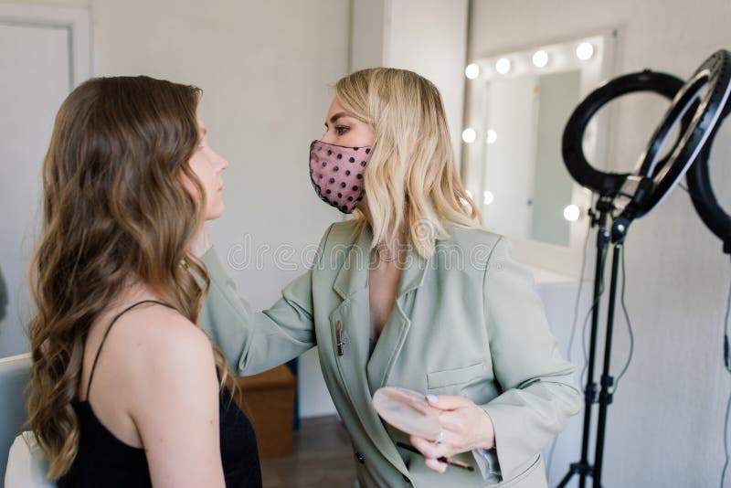 Woman Make-up Artist Work in Her Studio with Model Stock Photo - Image ...