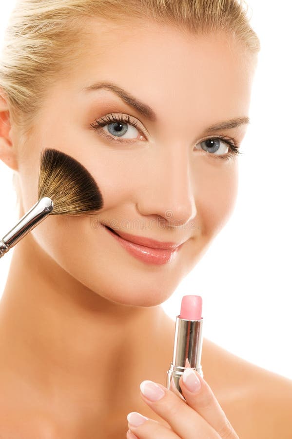 Beautiful Woman Doing Make-up on Face Stock Photo - Image of beautiful ...