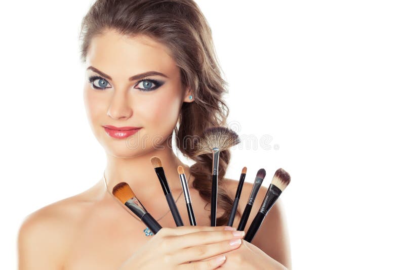 Woman with make-up brushes stock photo. Image of eyes - 26742680
