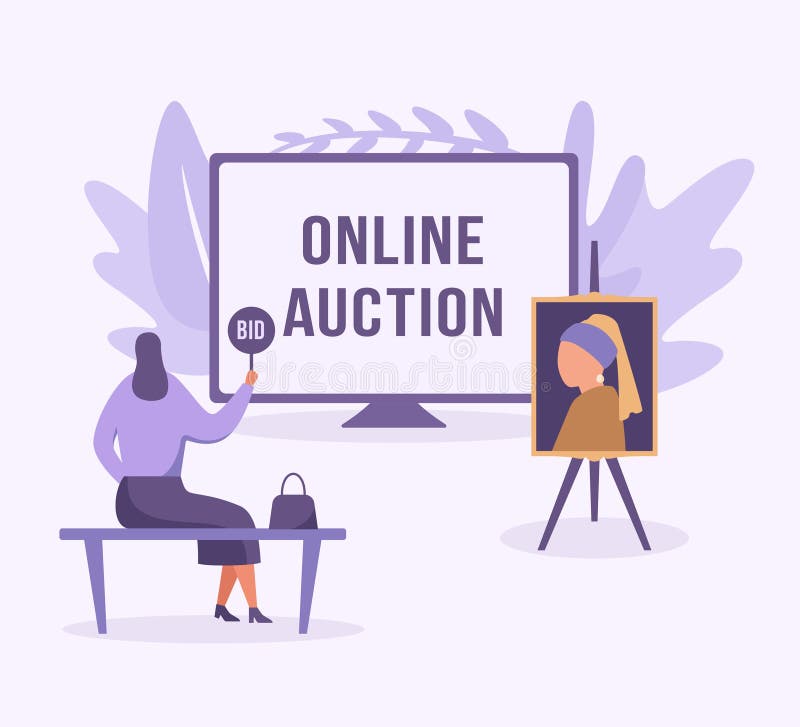 A Woman Makes a Bid at an Online Auction Stock Vector - Illustration of ...
