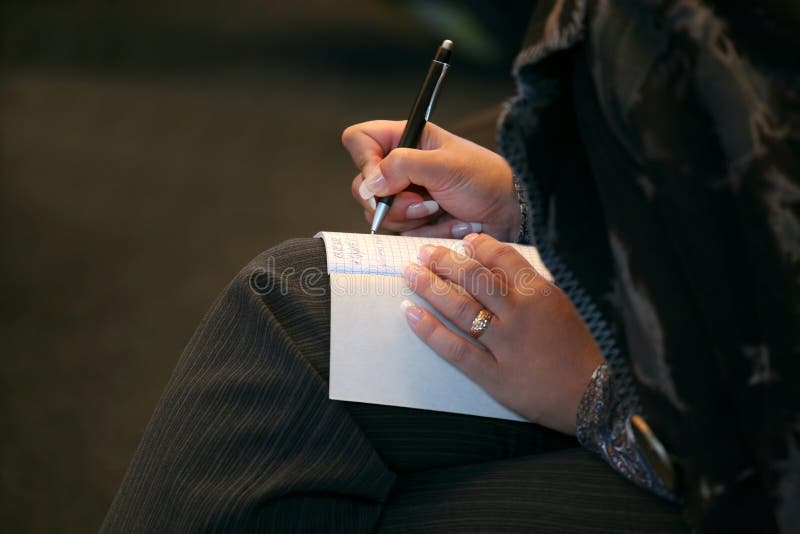 Woman Makes a Note in Notebook Closeup Stock Photo - Image of create ...