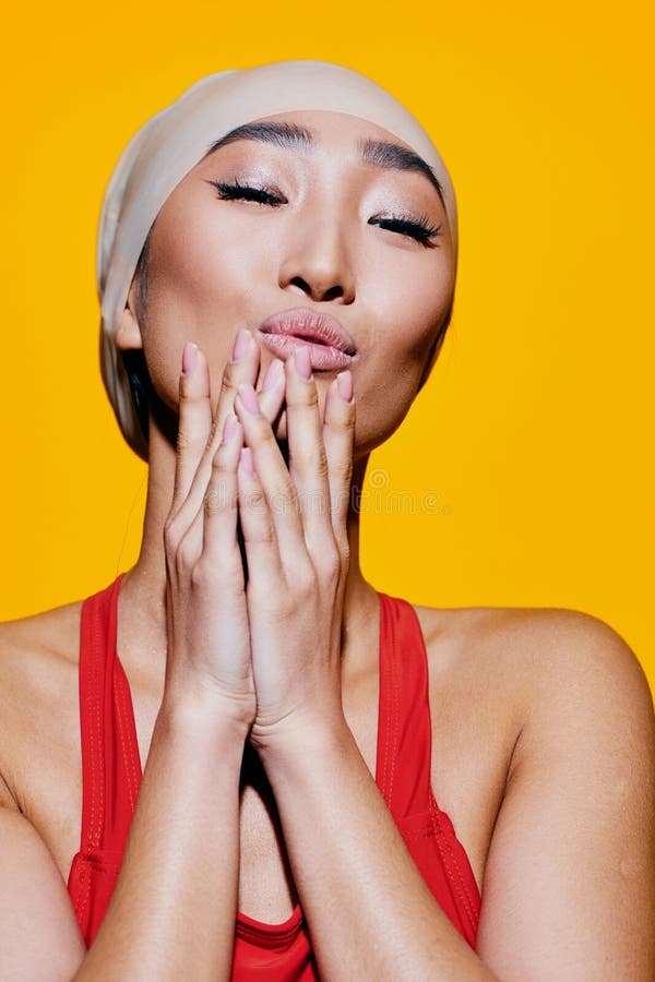 Red Woman Lifestyle Smile Trendy Surprised Yellow Skin Beauty Portrait