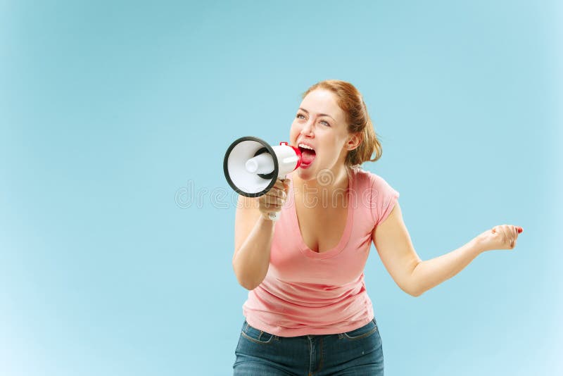 Woman Making Announcement with Megaphone Stock Photo - Image of ...