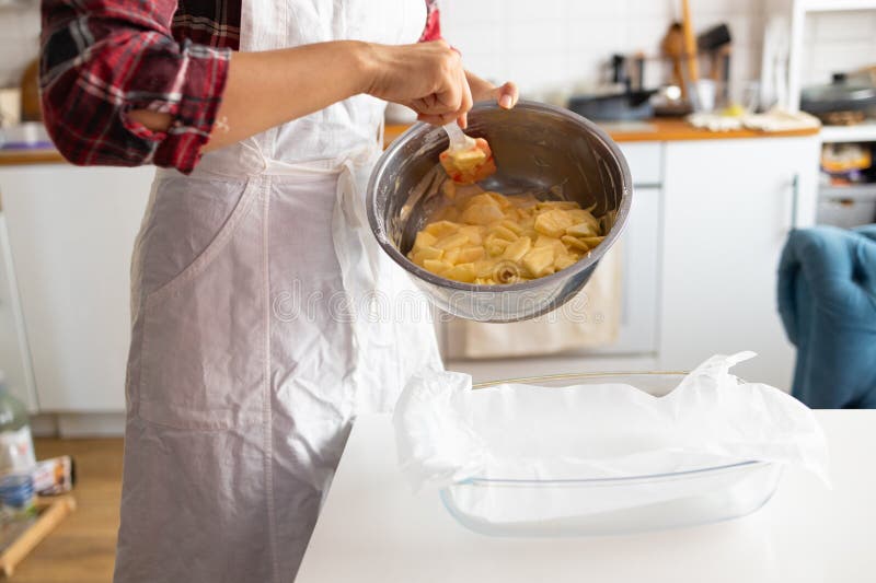 Woman Making Apple Pie in the Kitchen. Close-up of Hands. Stock Image ...