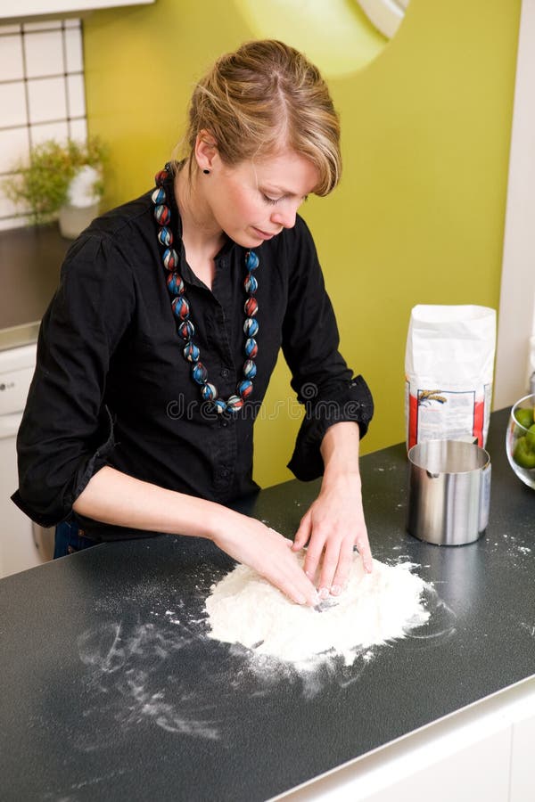 Woman Making Bread at Home stock image. Image of dough - 3182495