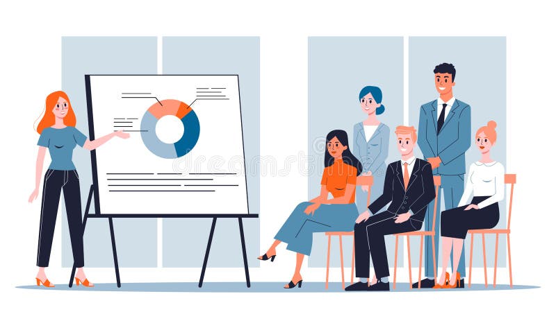 Woman Making Business Presentation in Front of Group Stock Vector ...