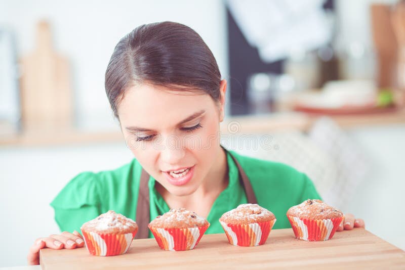 Woman is Making Cakes in the Kitchen Stock Photo - Image of icing ...