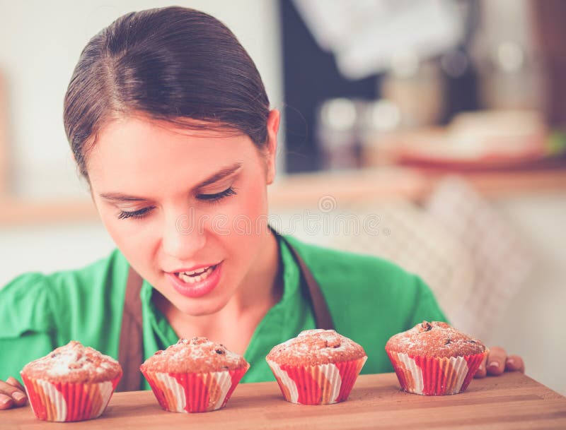 Woman is Making Cakes in the Kitchen Stock Photo - Image of cupcakes ...