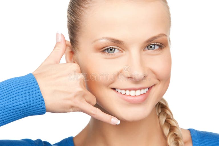 Woman Making a Call Me Gesture Stock Photo - Image of fingers ...
