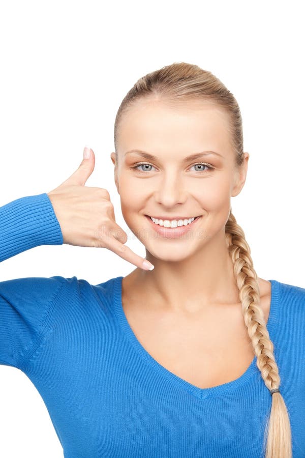 Woman Making a Call Me Gesture Stock Photo - Image of call, business ...