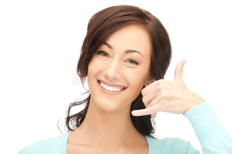 Woman Making a Call Me Gesture Stock Photo - Image of cute, hand: 39867958