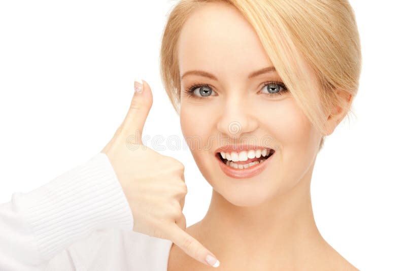 Phone. Businesswoman Making Call Me Gesture Stock Photo - Image of ...