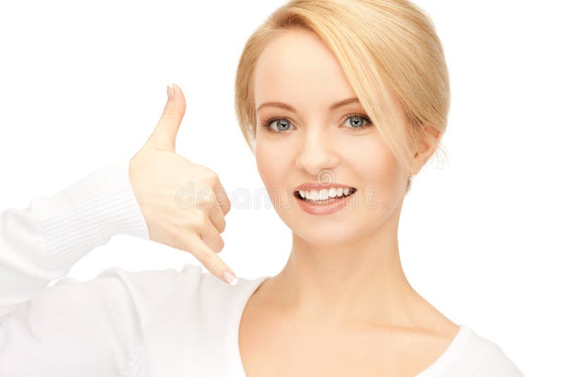 Woman Making a Call Me Gesture Stock Image - Image of caucasian ...