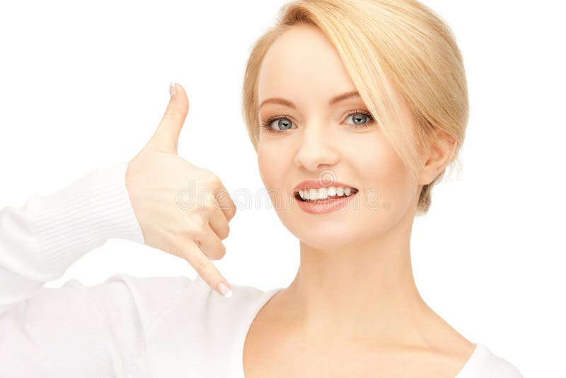 Woman Making a Call Me Gesture Stock Image - Image of girl, caucasian ...