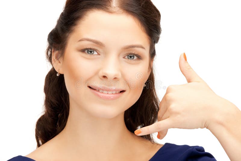 Woman Making a Call Me Gesture Stock Photo - Image of people ...