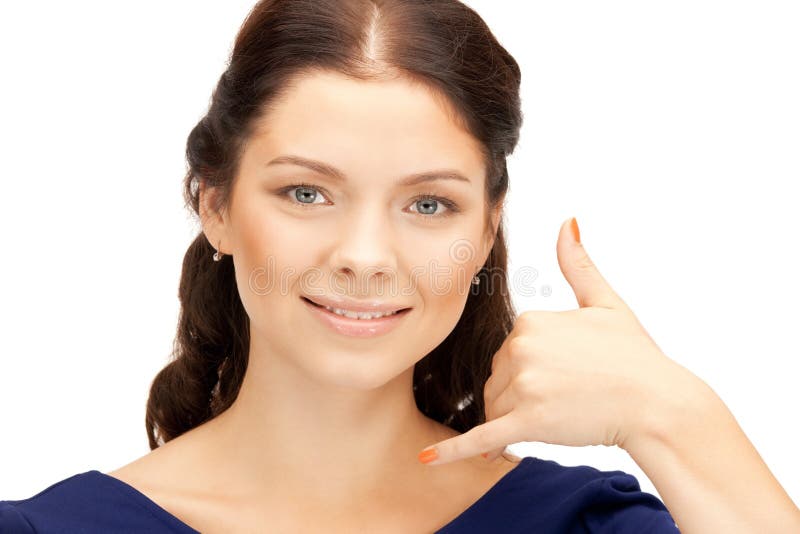 Woman Making a Call Me Gesture Stock Image - Image of people, looking ...