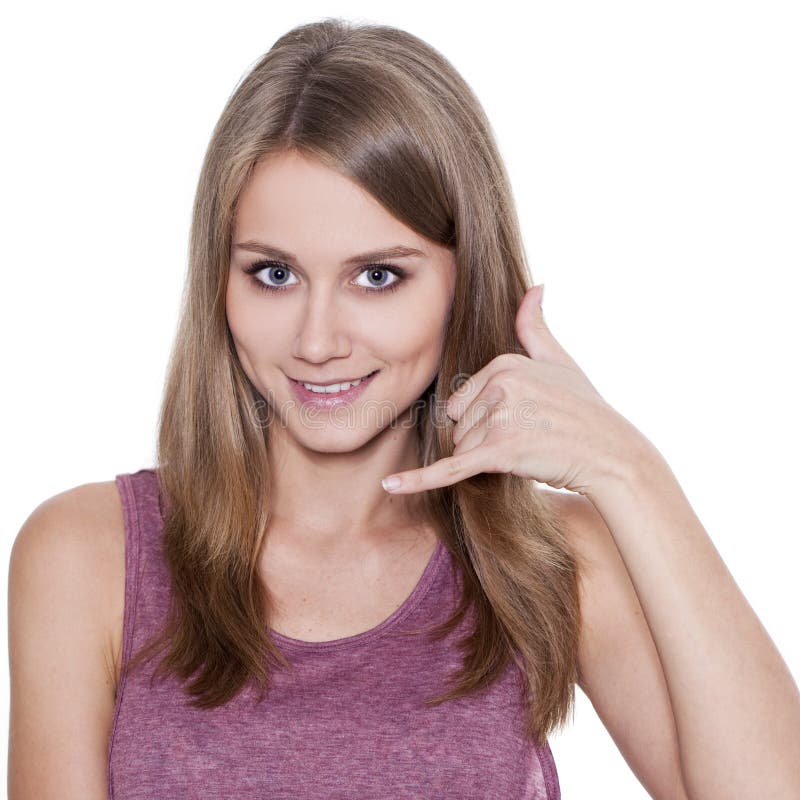 Woman Making a Call Me Sign Outdoors Stock Image - Image of people ...