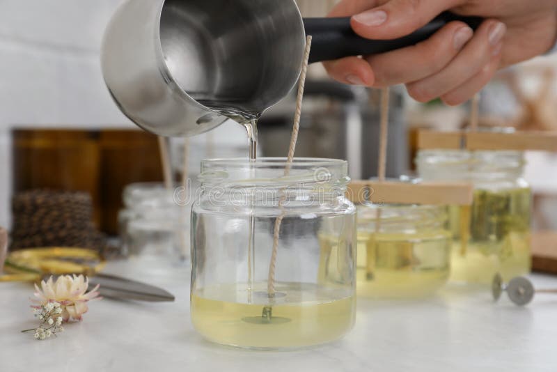 Woman Making Candles at White Table, Closeup Stock Image - Image of ...