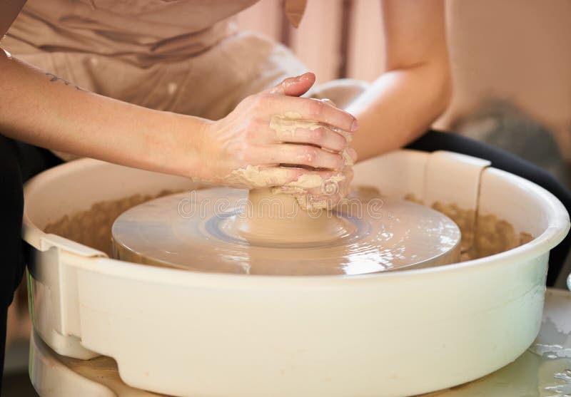 Woman Making Ceramic Pottery on Wheel, Creation of Ceramic Ware ...
