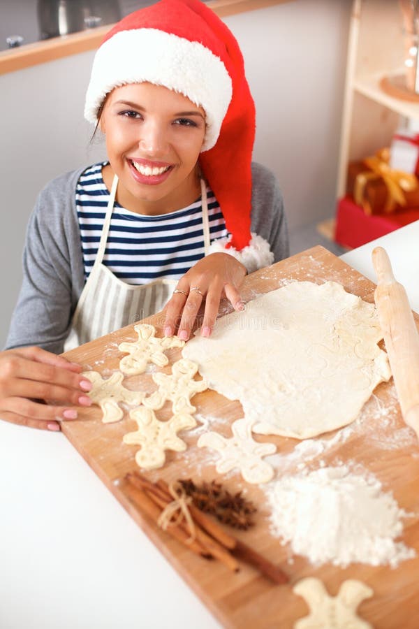 Woman Making Christmas Cookies in the Kitchen Stock Photo - Image of ...