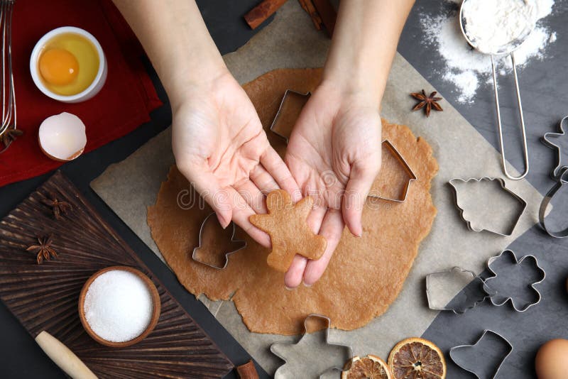 Woman Making Christmas Cookies at Table, Top View Stock Photo - Image ...