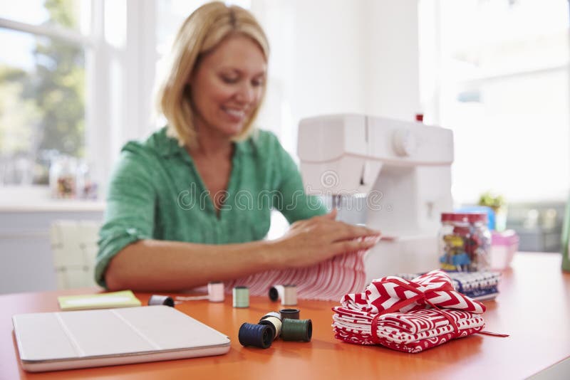 Woman Making Clothes Using Sewing Machine at Home Stock Photo - Image ...