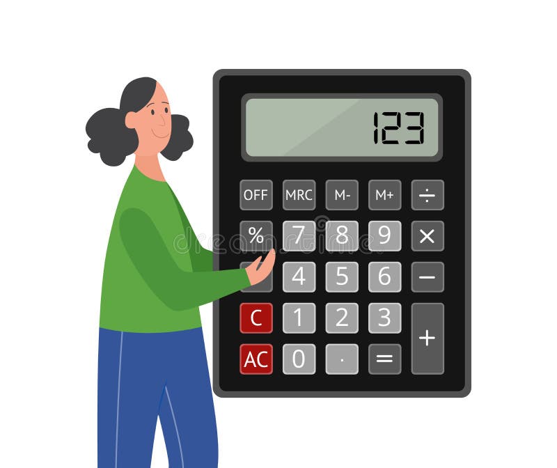 Woman Making Counting on Digital Calculator Flat Vector Illustration ...