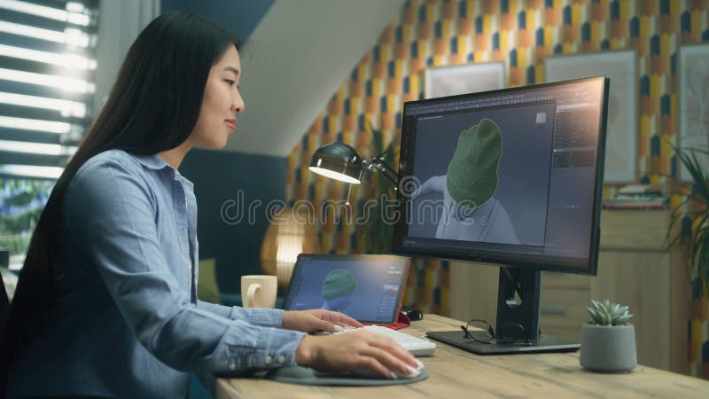 Woman Making 3D Visualization of Clothes Stock Image - Image of ...