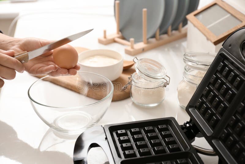 Woman Making Dough for Waffles in Kitchen Stock Image - Image of food ...