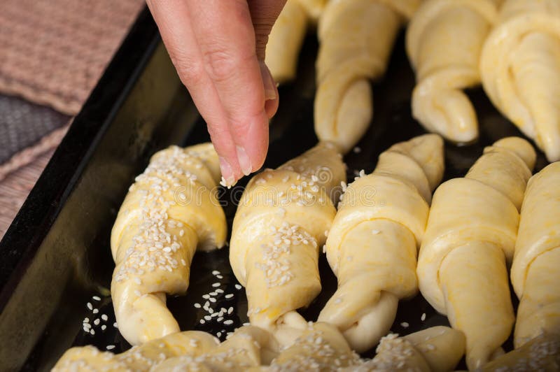 Woman Making Dought.Dought for Pizza and Bread and Roll Stock Image ...