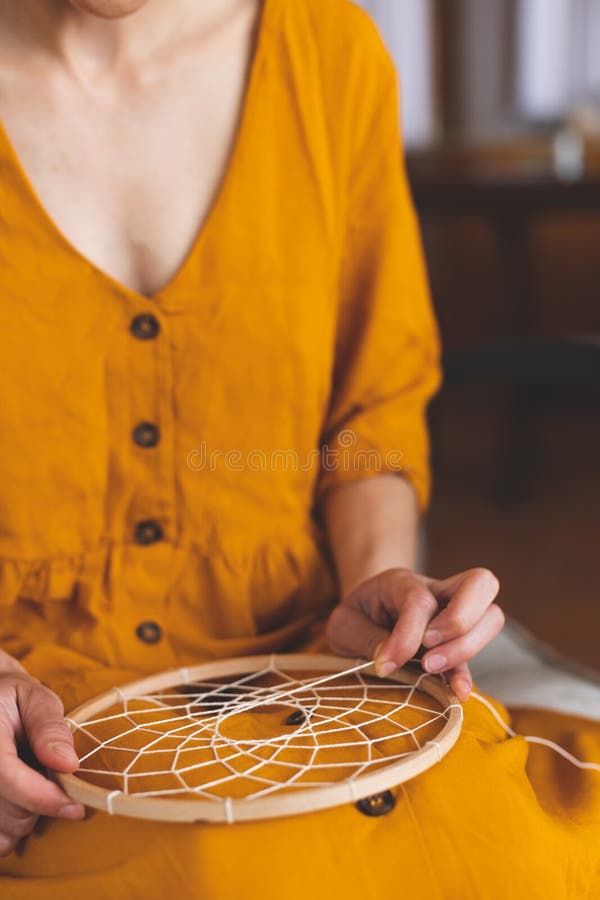 Woman Making a Dream Catcher from Threads Stock Image - Image of ...