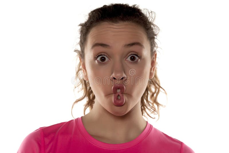 Woman making fish face stock photo. Image of comic, people - 84483142
