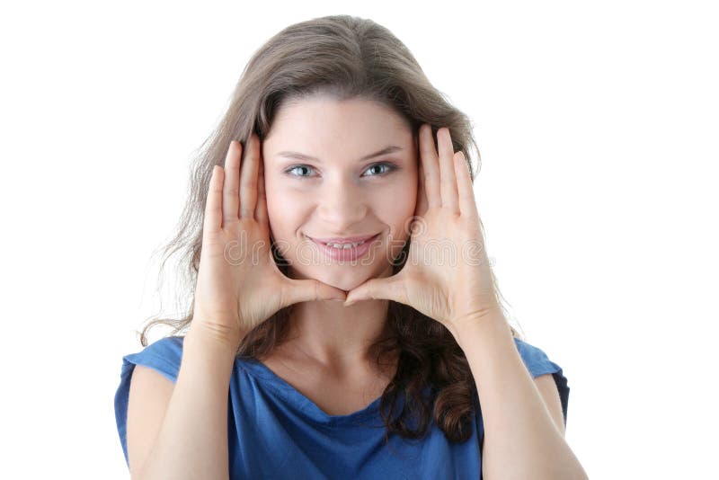 Beautiful Woman Framing Face with Hands Stock Photo - Image of people ...