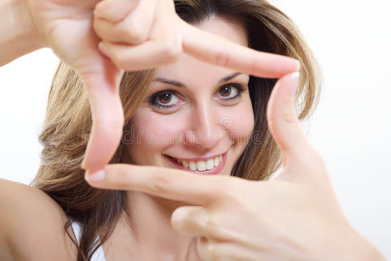 Woman Making a Frame by Her Hands Stock Photo - Image of posing, studio ...