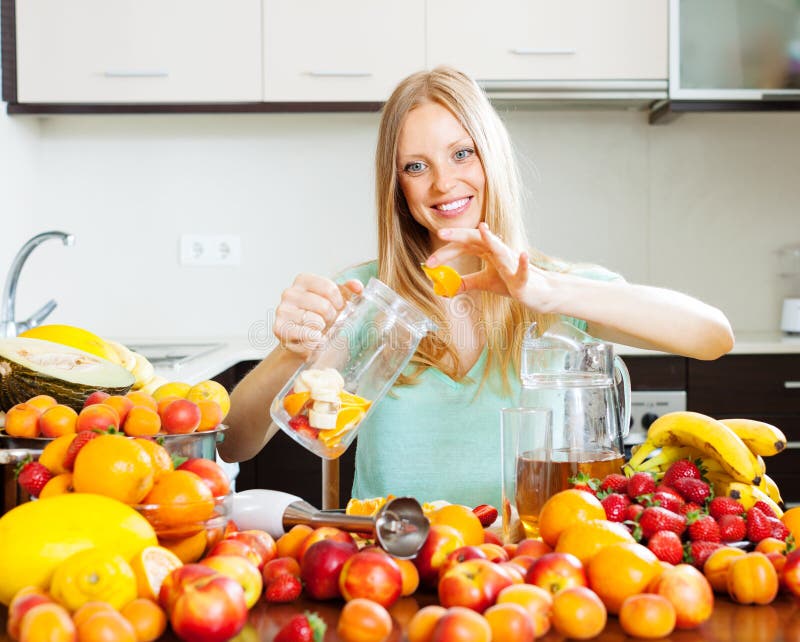 Woman Making Fruits Beverages Stock Image - Image of drink, bananas ...