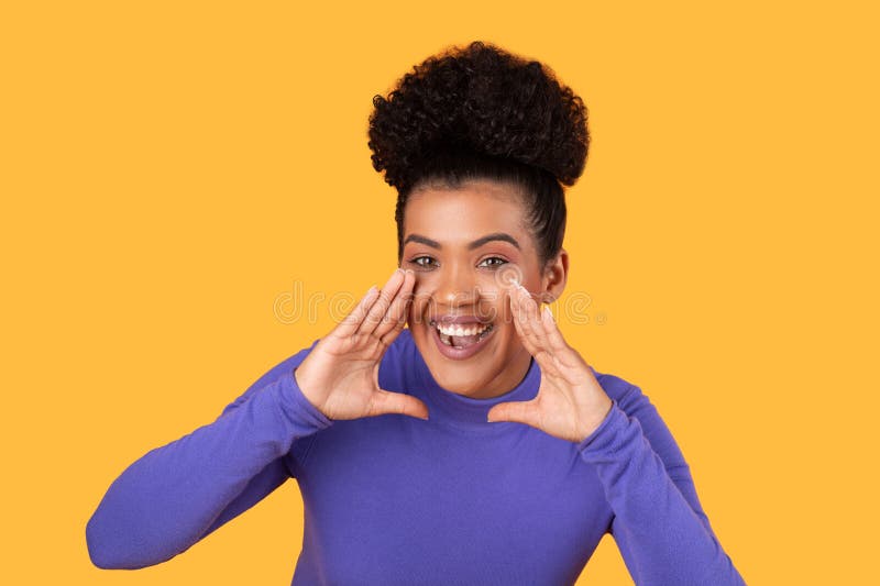 Woman Making Funny Face with Hands, Make Announcement Stock Image ...