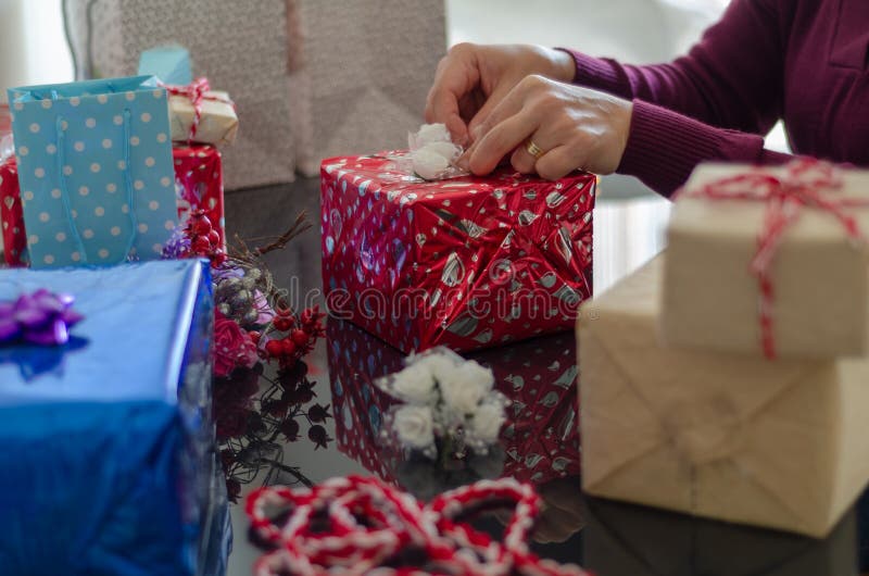 The Woman is Making Gift Packages Stock Photo - Image of giftbox ...