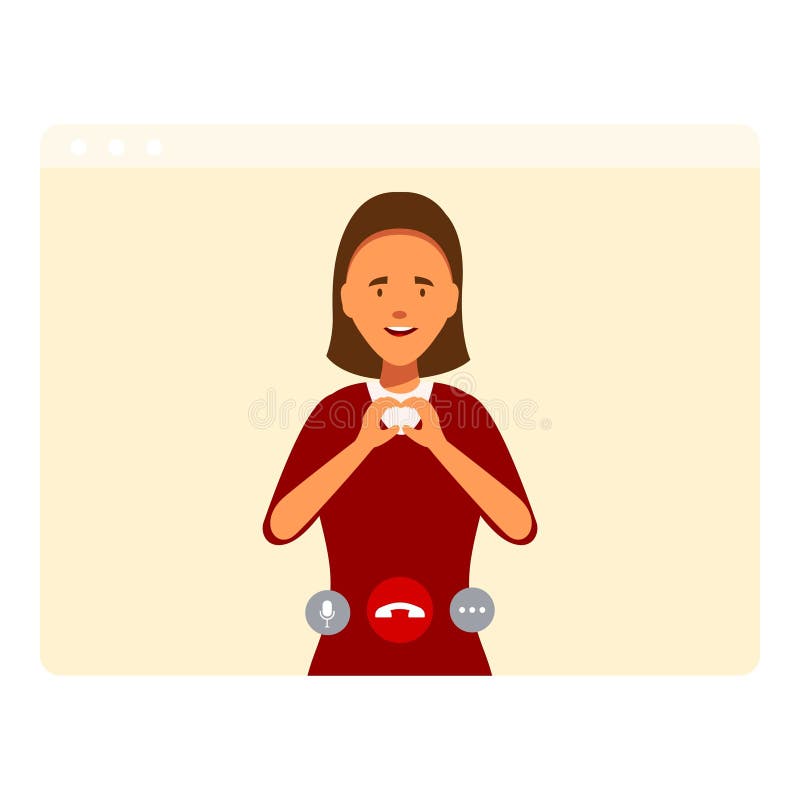 Woman Making a Heart Shape with Hands during Video Call Stock Vector ...