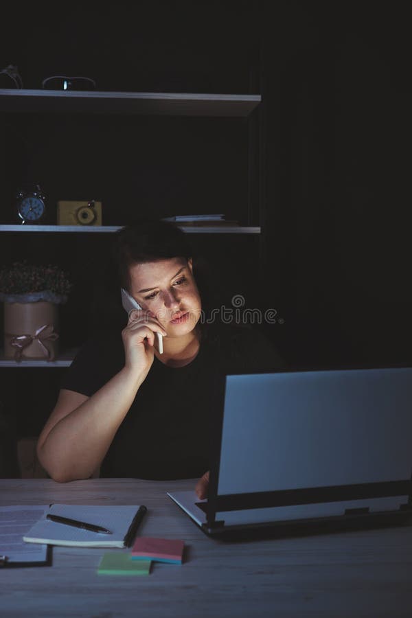 Woman Making Important Call Late in the Night Stock Photo - Image of ...