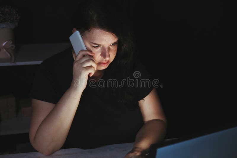 Woman Making Important Call Late in the Night Stock Image - Image of ...