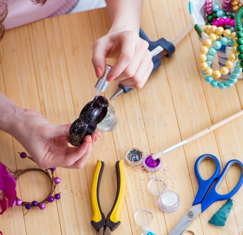 Woman Making Jewelry at Home Stock Photo - Image of antique, creativity ...