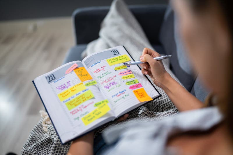 Woman Making List of Office Work in Diary Stock Image - Image of female ...