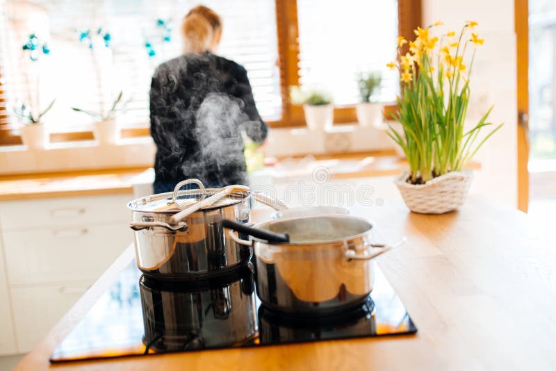 Woman Making Lunch in Kitchen Stock Photo - Image of preparing, happy ...