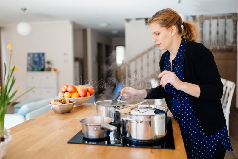 Woman Making Lunch in Kitchen Stock Image - Image of interior, cooking ...